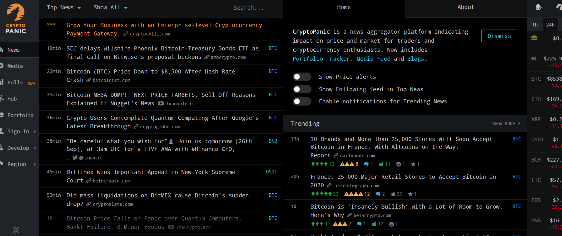 加密货币全球新闻舆情监控网站cryptopanic